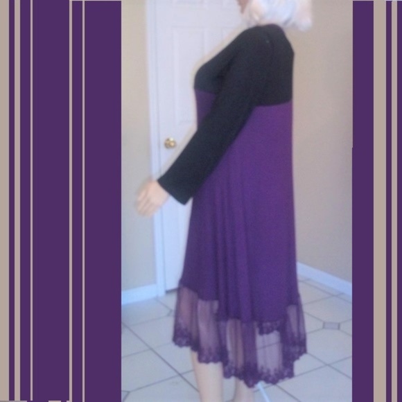 Celeste | Dresses | Deep Purple Lace Hem Lightweight Jersey Shift ...